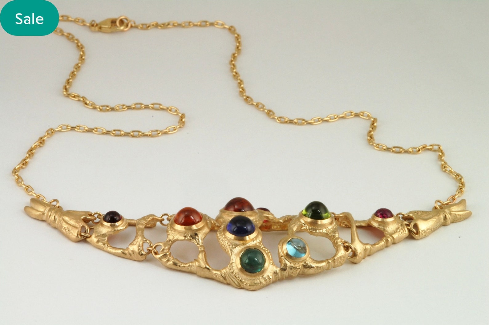 Large Gold Necklace With Nine Gemstones Multi Gemstone - Etsy