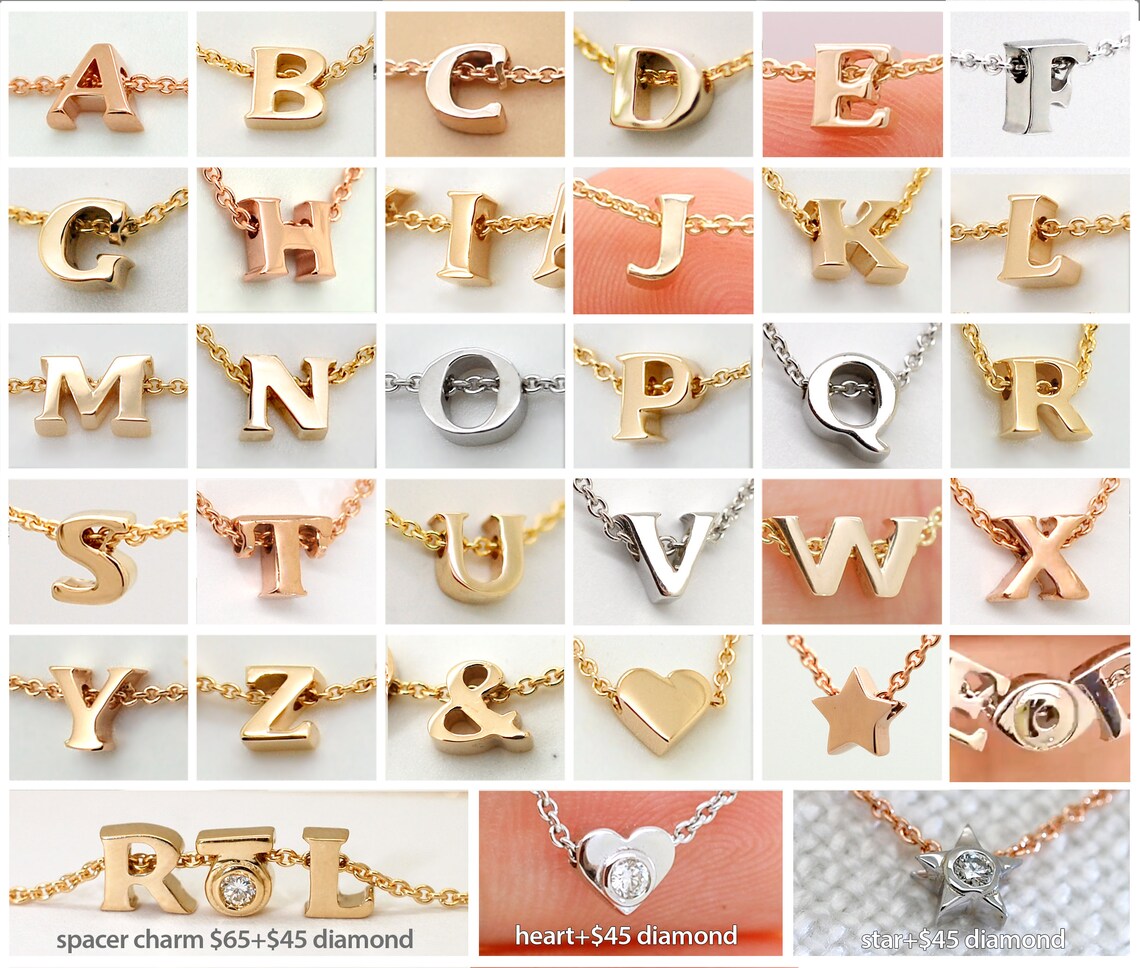 Tiny Letter Necklace Solid 14K Gold Minimalist Letter | Etsy