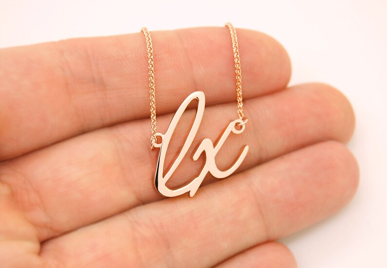 Two Cursive Letters Necklace 14k Gold Cursive Initials Pendant - Etsy