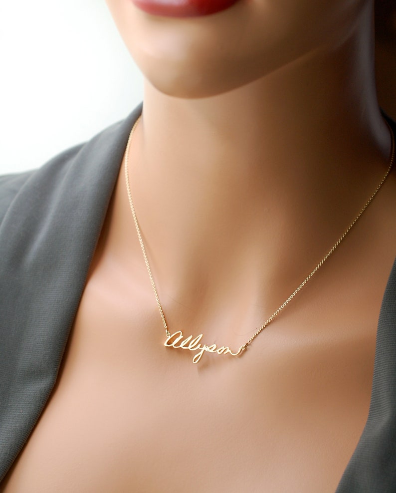 Cursive Name Handwriting Necklace Solid 14k Gold Custom Etsy