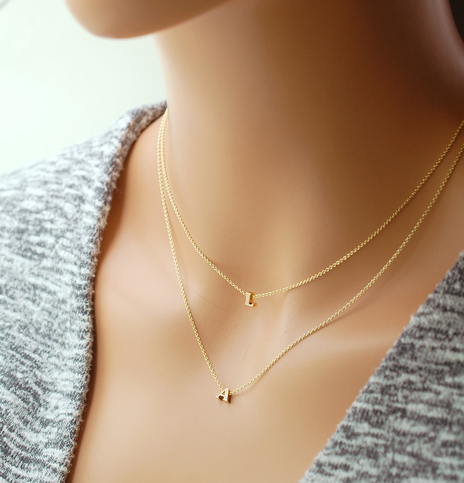 Letter L Necklace Solid Gold 14k Initial L Tiny Pendant Small Dainty ...