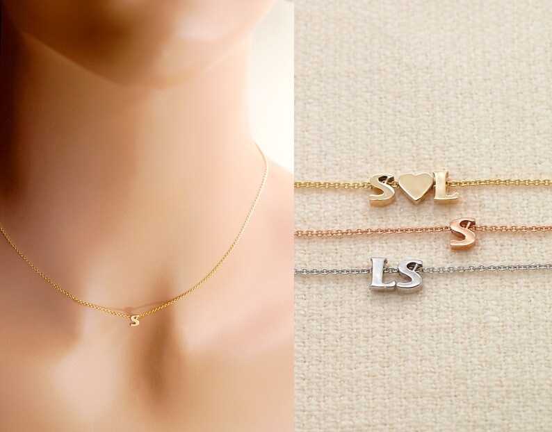 Letter S Necklace 14K Initial S Necklace Solid Gold Small | Etsy