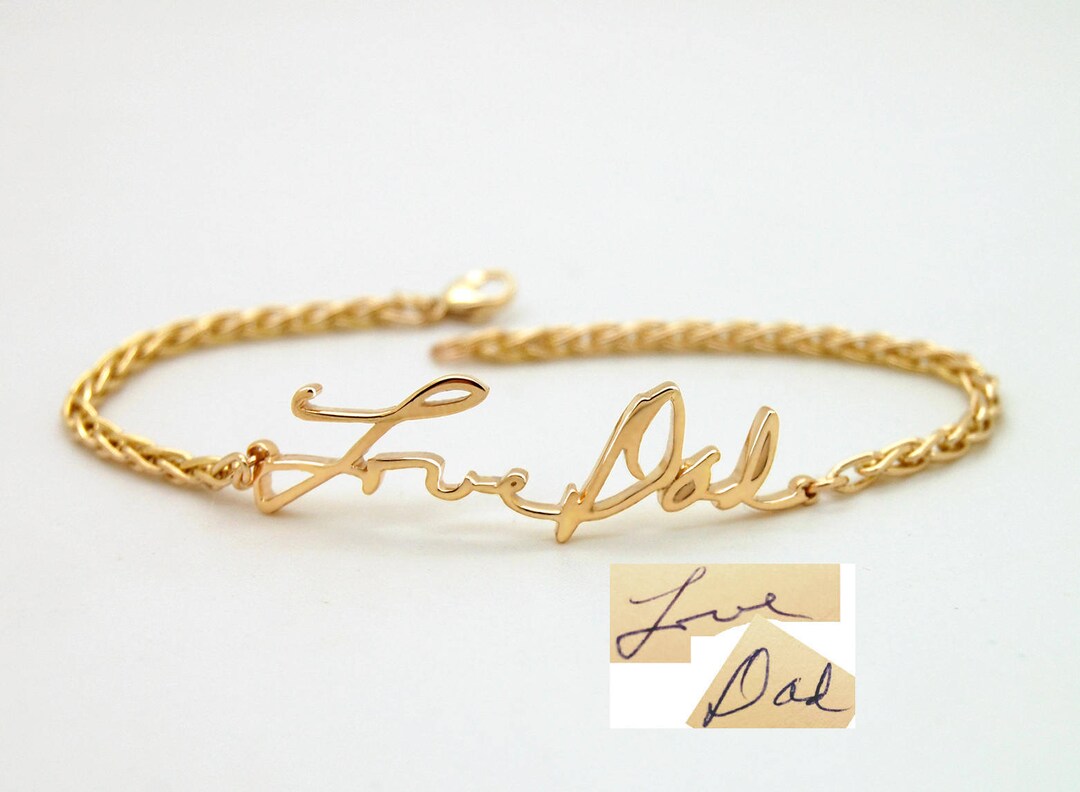 In Memory Bracelet 14K Gold Handwriting Bracelet in Memory of Dad Mom ...