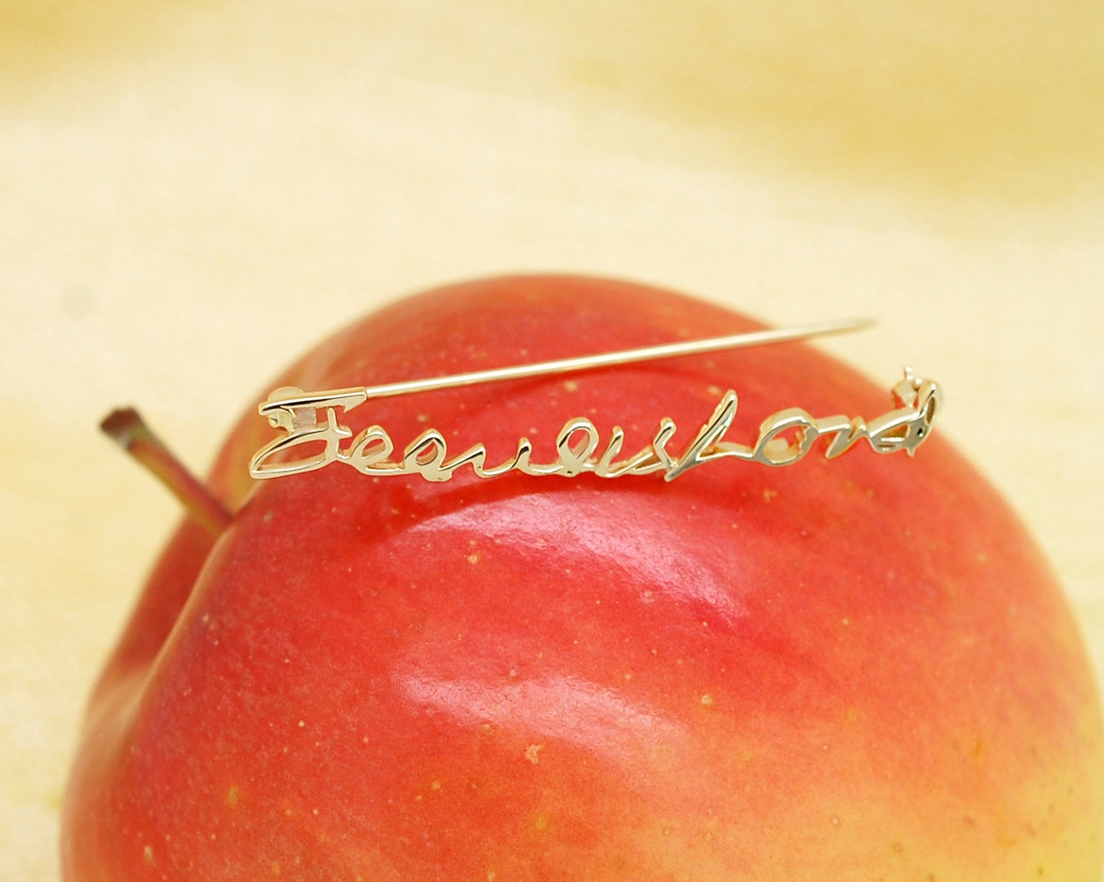 14K Gold Custom Name Brooch Pin Personalized With Handwriting or ...