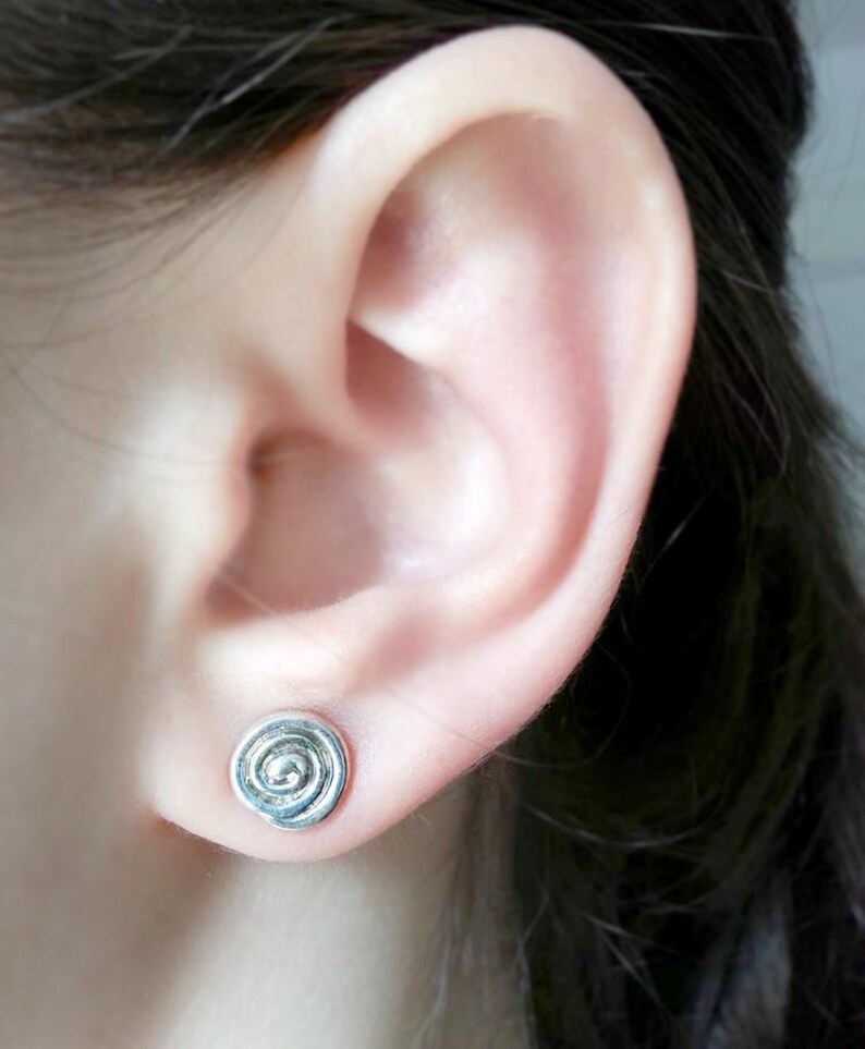 Swirl Earrings, Sterling Silver Circle Stud Earrings, Round Studs ...