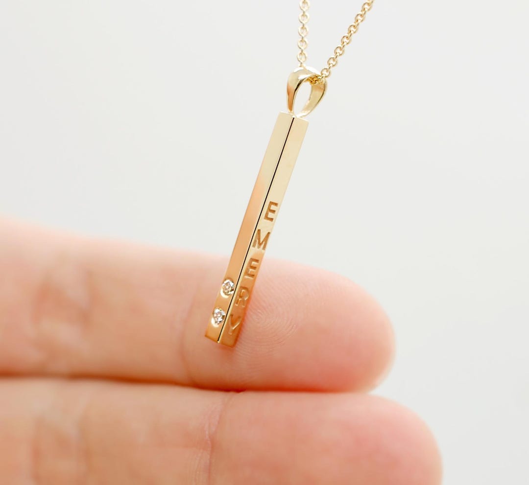 Vertical Diamond Bar Necklace 14k Christmas Gift Custom Vertical Gold ...