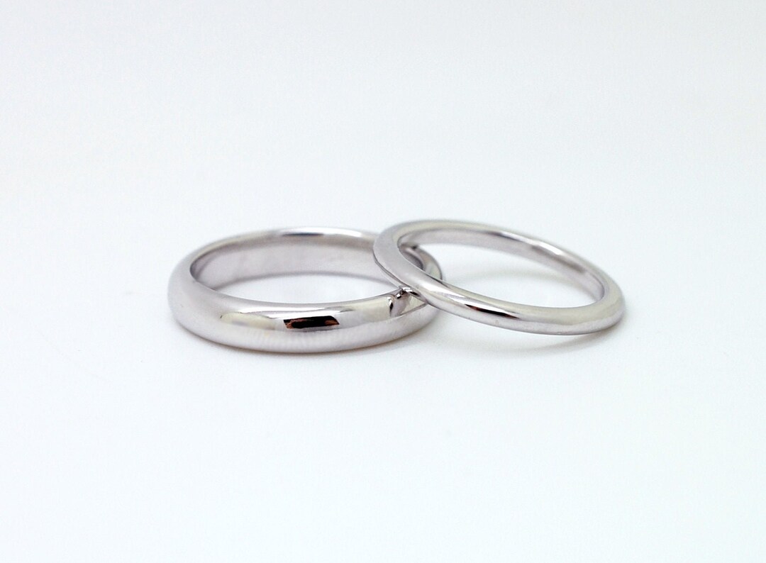 14K White Wedding Ring Set, Couples Wedding Bands, 14K Gold Solid ...