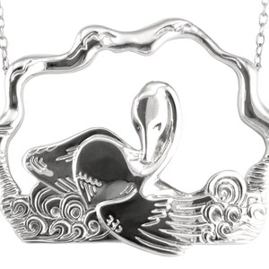 Swan Necklace, Sterling Silver Swan Pendant on a Long Chain, Chunky ...