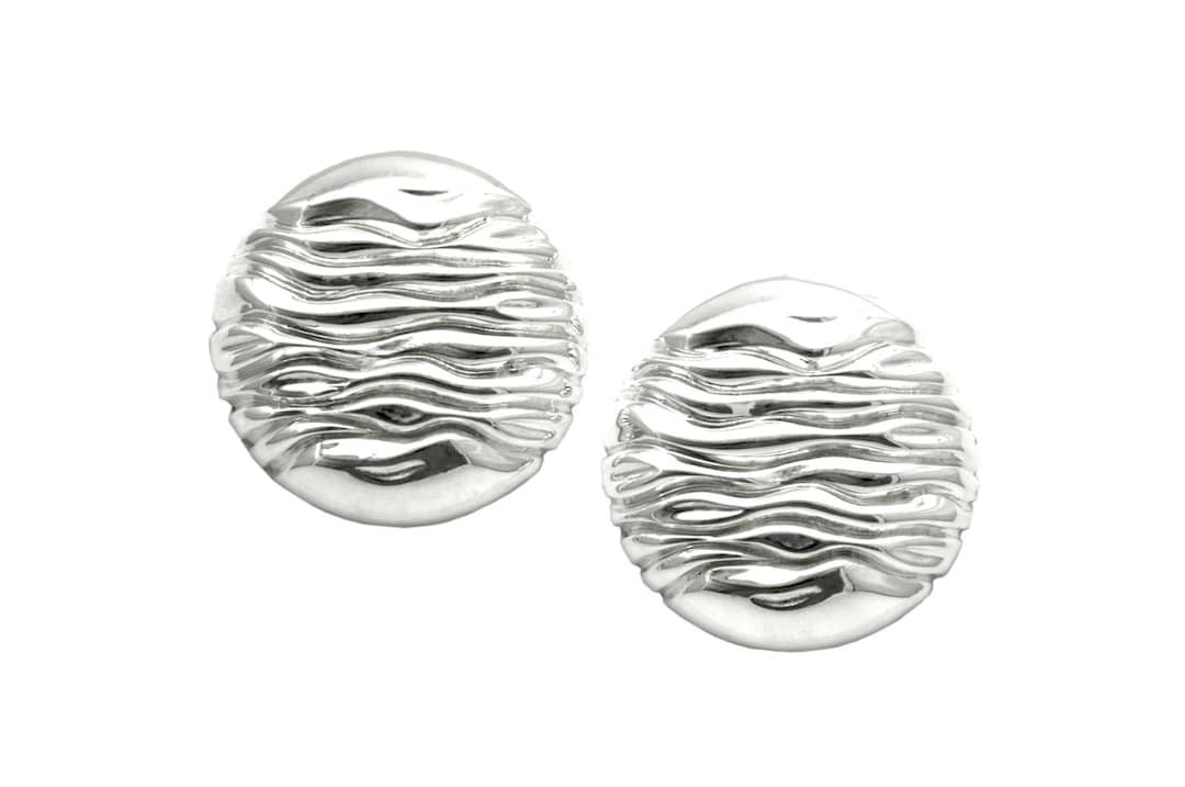 Large Silver Button Earrings, Modern Earrings, Sterling Silver Stud ...