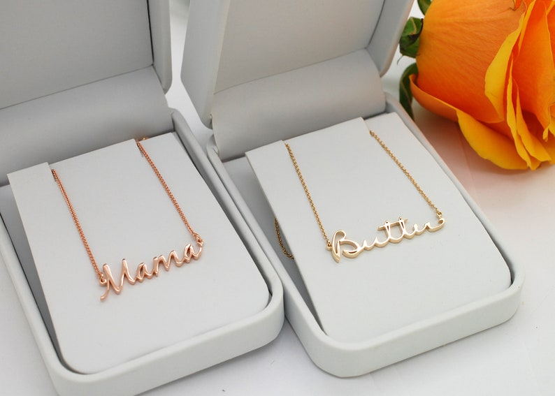 Cursive Name Handwriting Necklace Solid 14k Gold Custom Etsy
