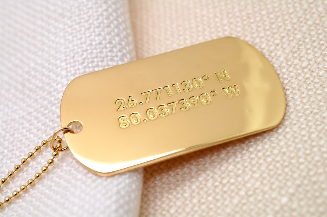 Personalized 14k Gold Dog Tag Anniversary Gift Engraved Large Military ...