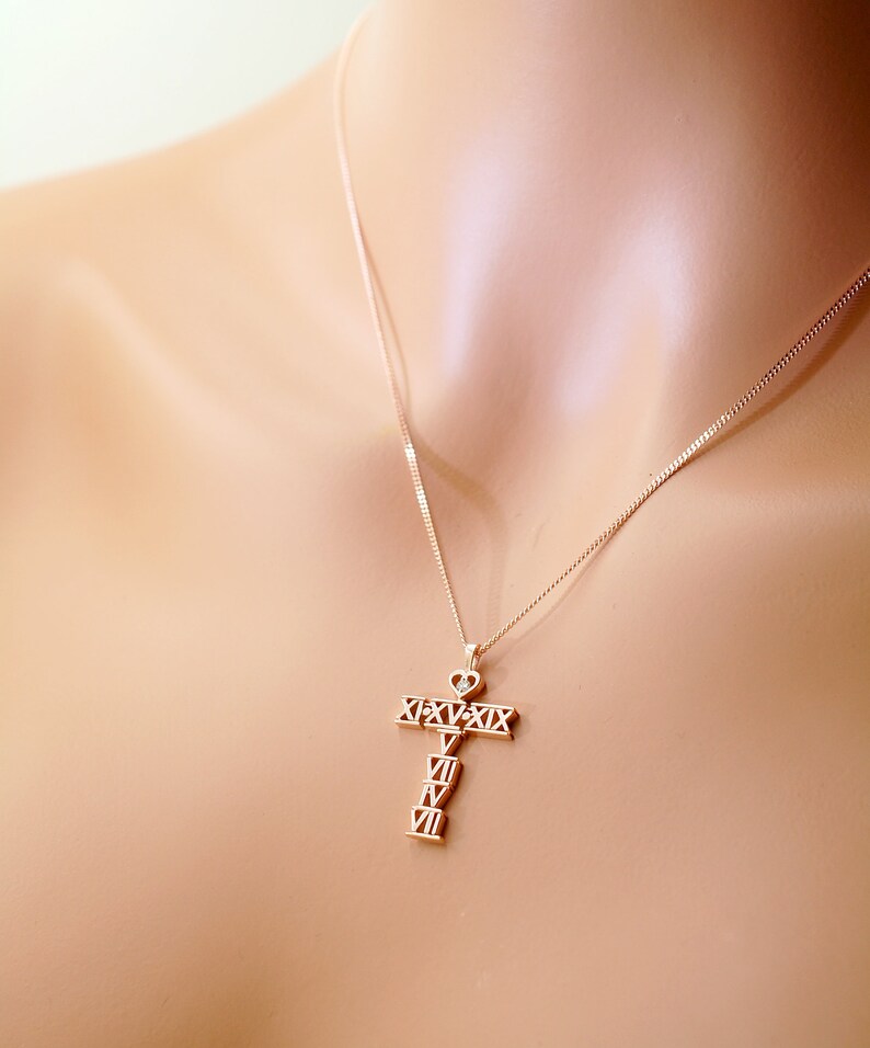 Personalized 14K Gold Cross Necklace With Custom Dates Add Diamonds ...
