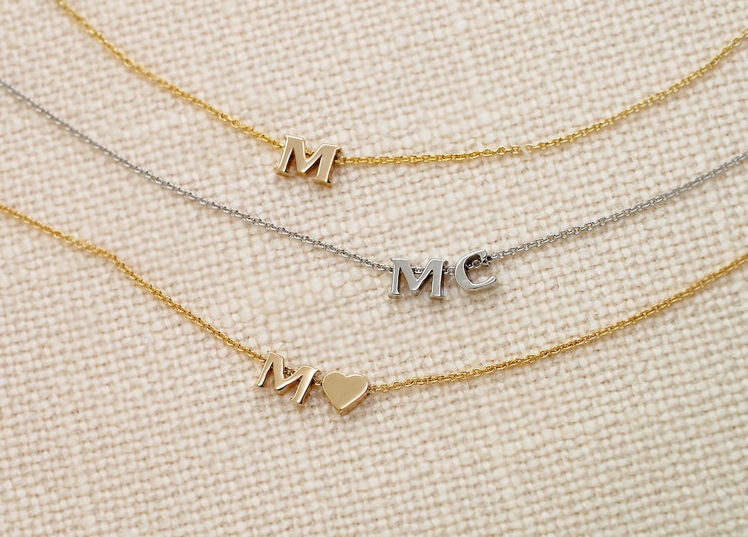 Solid 14K Gold Letter M Necklace Dainty 14K M Initial Necklace Tiny ...