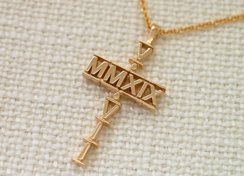 14K Gold Cross Necklace Women Personalized With Dates Custom Pendant ...