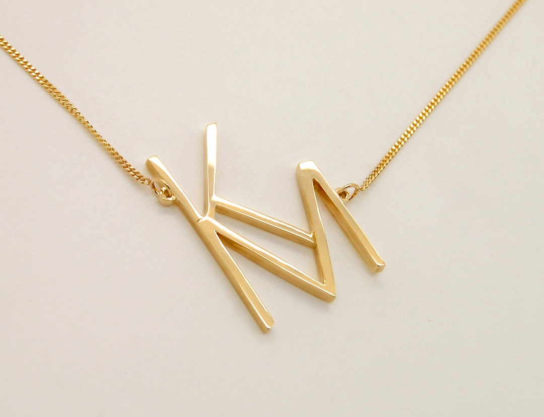 2 Initial Necklace 14k Gold Monogram Necklace With Two Letters Necklace ...