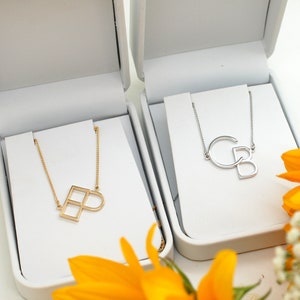 2 Initial Necklace 14k Gold Monogram Necklace With Two Letters Necklace ...