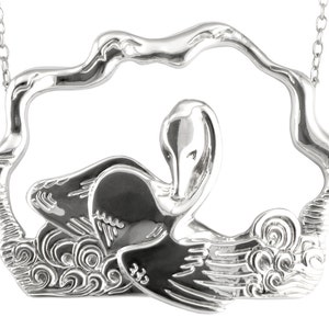 Swan Necklace, Sterling Silver Swan Pendant on a Long Chain, Chunky ...