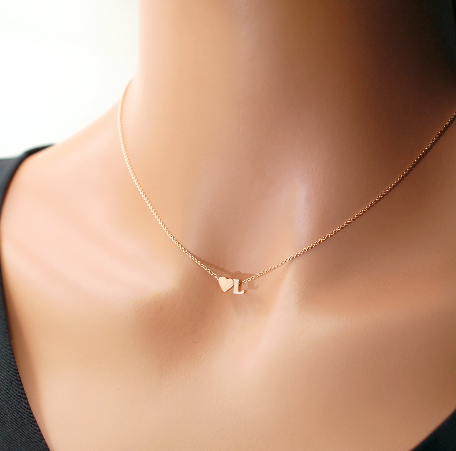 Letter L Necklace Solid Gold 14k Initial L Necklace Tiny Small - Etsy