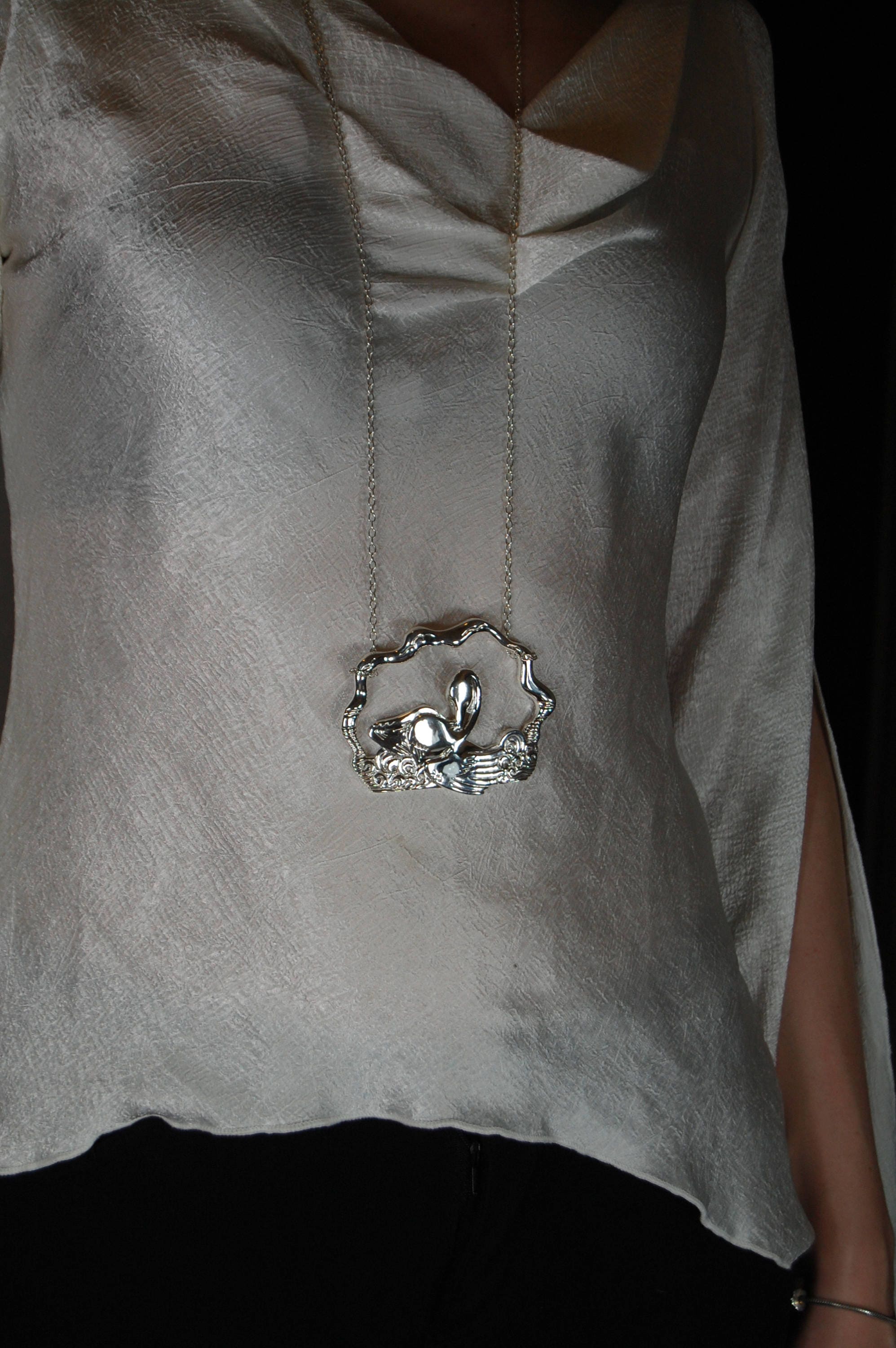 Swan Necklace Sterling Silver Swan Pendant on a Long Chain - Etsy