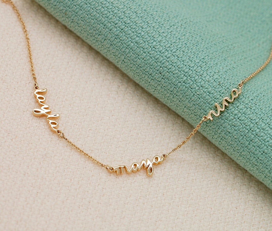 14k Solid Gold Three Name Necklace Multiple Names Necklace 2 3 4 5 6 7 ...