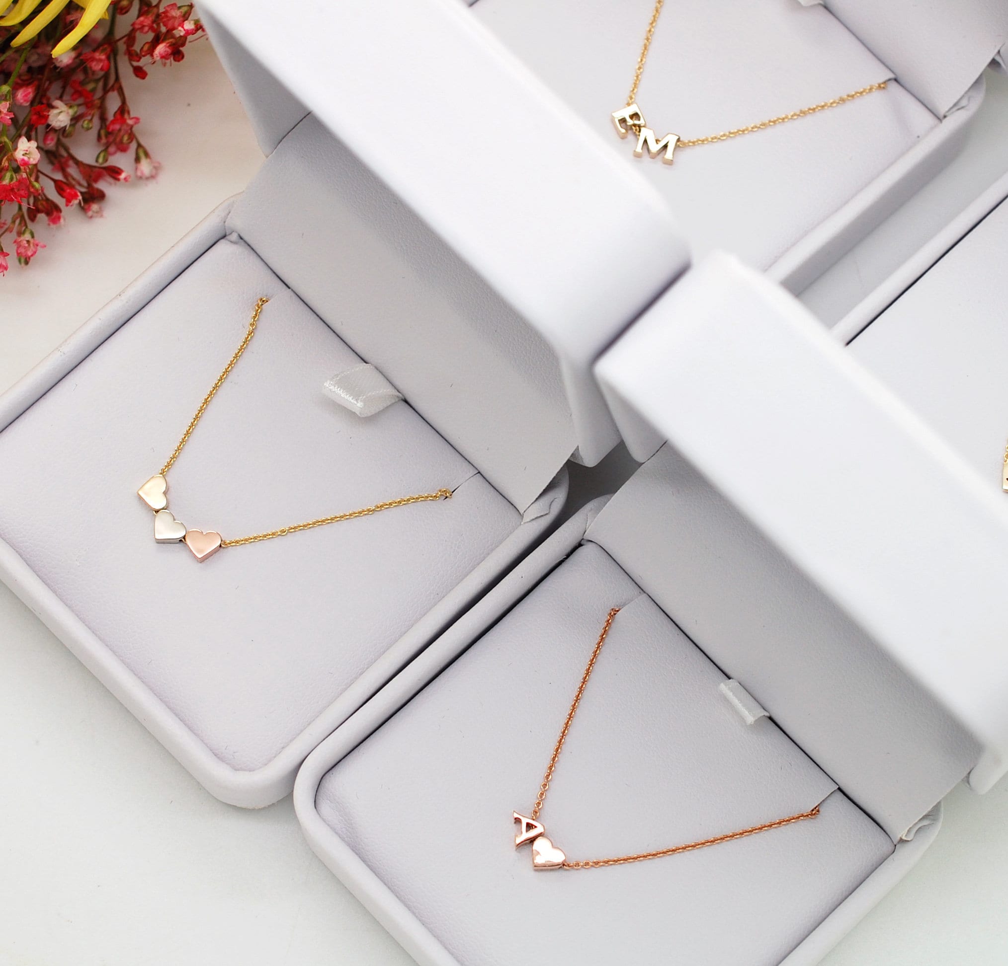 Tiny Letter Necklace, Solid 14K Gold Small Symbols and Numbers Alphabet ...