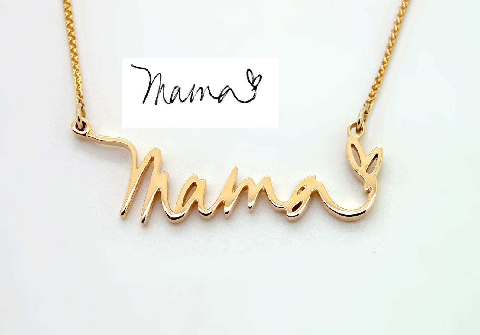 14k Gold Mama Necklace Handwriting Necklace in Memory of - Etsy