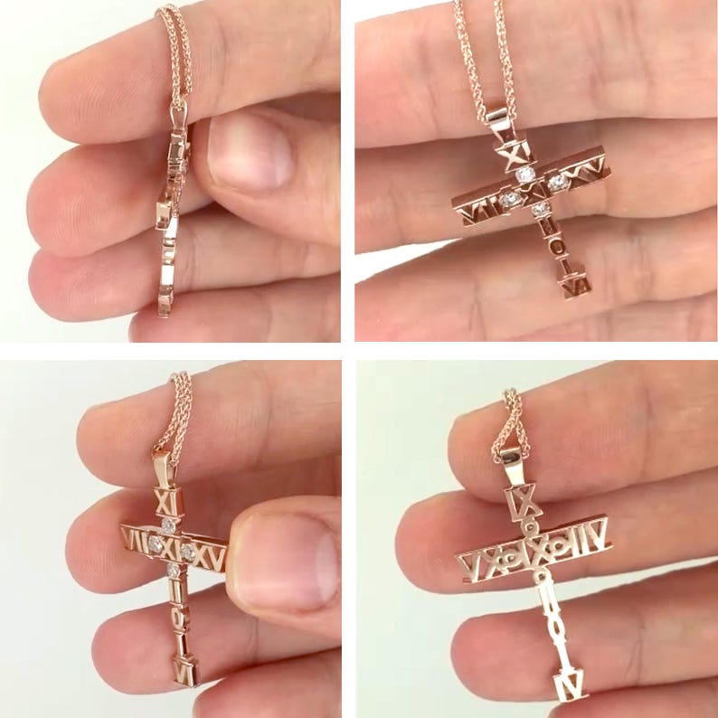Personalized 14K Gold Cross Necklace With Custom Dates Add Diamonds ...