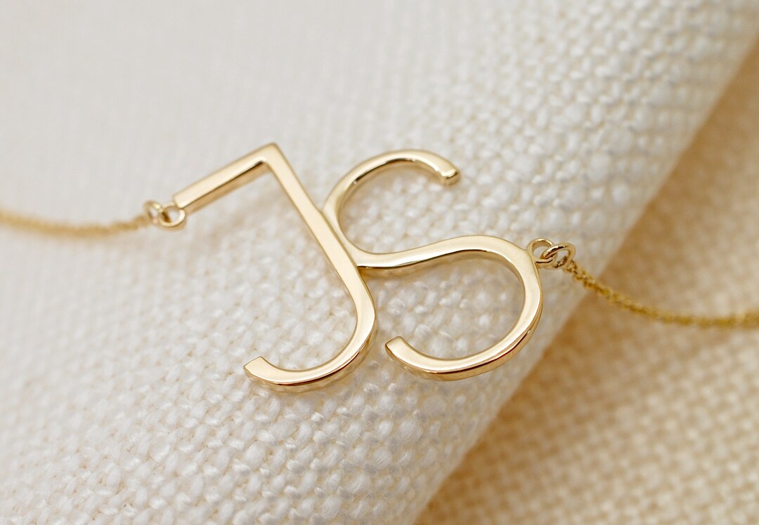 14k Gold Double Initials Necklace Bride Personalized Jewelry for Her ...