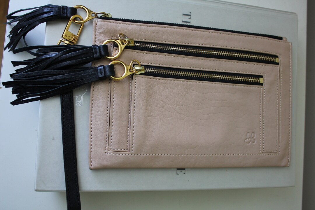 Tan and Black Leather Punchcase by Leslie Hsu- Media Zippered Clutch - Etsy
