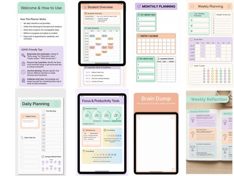 ADHD Student Digital Planner | Airy Minimalist Productivity Planner for ...