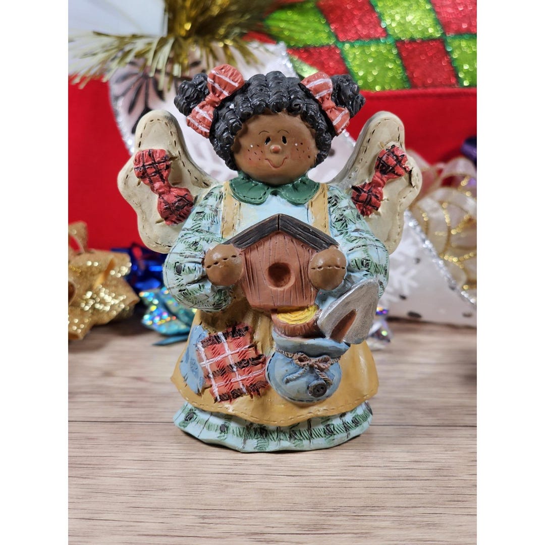 Vintage 90s Angel Figurine Holding Birdhouse 3" - Etsy