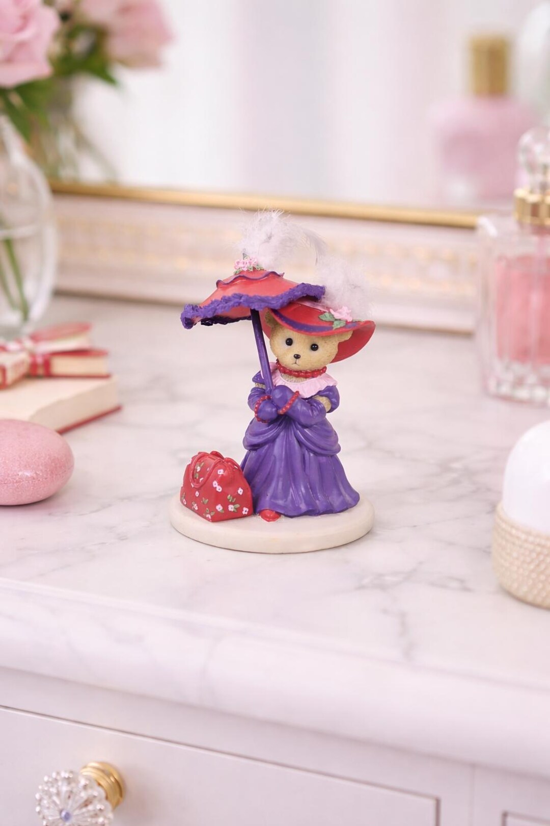 Hamilton Collection Happy Hatters Bear Figurine Purple Dress Umbrella 6 ...