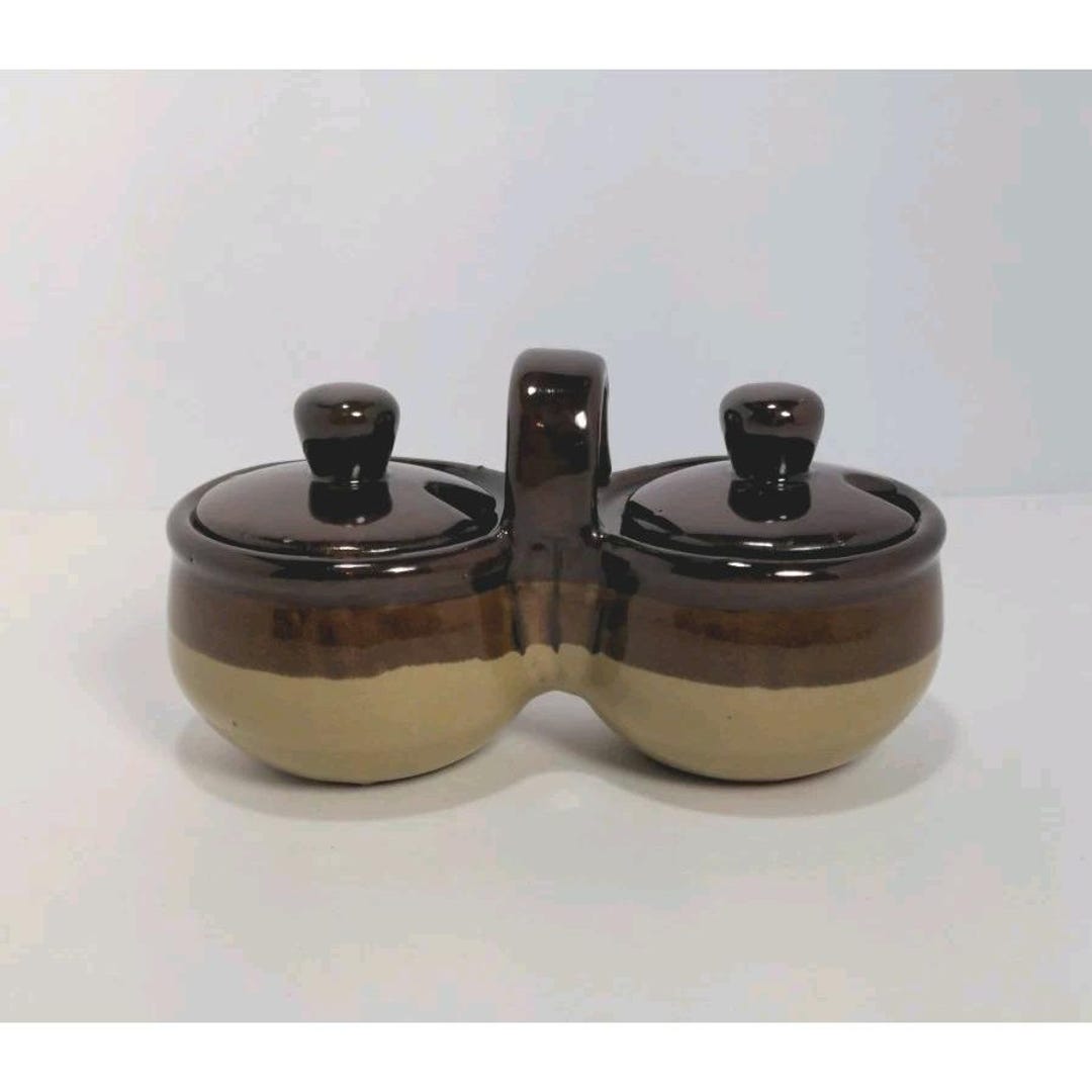 Vintage Brown Ceramic Double Jam & Jelly Crock Server With Lids - Etsy
