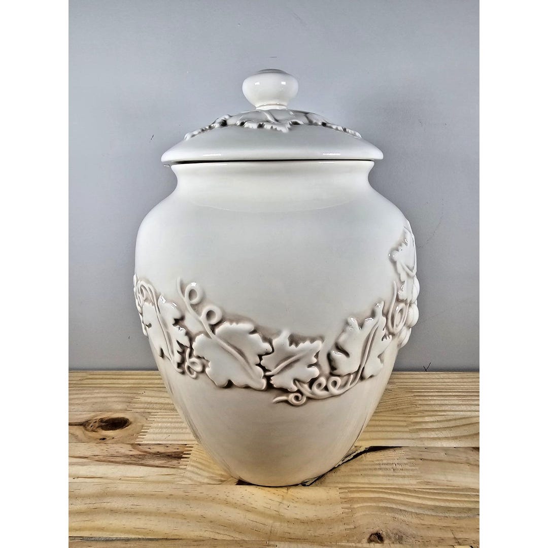 Ceramic White Stonelite China Cookie Jar With Ivy Design by Inspirado ...