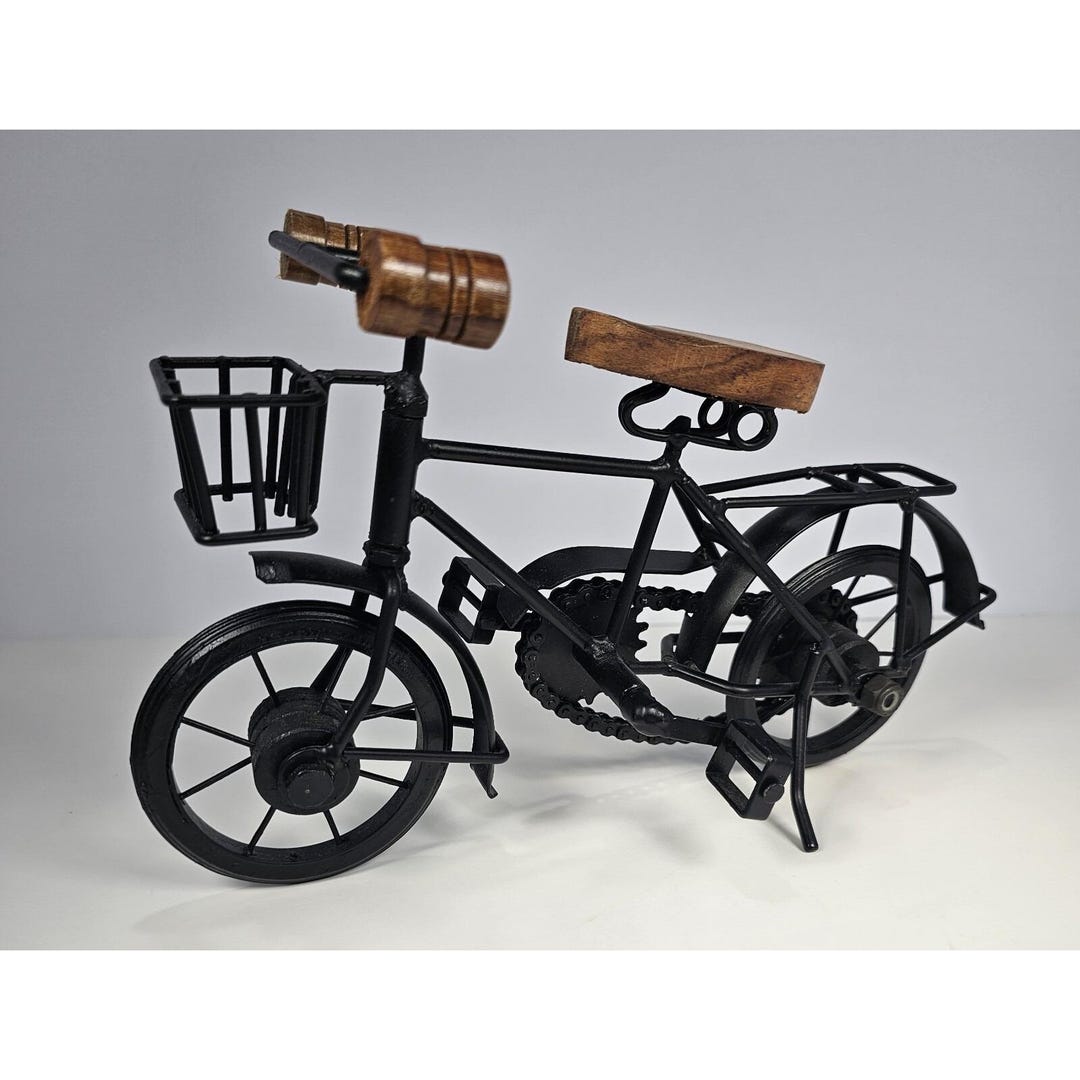 Tabletop Bicycle Décor Black Metal Frame & Wood Seat/handlebar Display ...