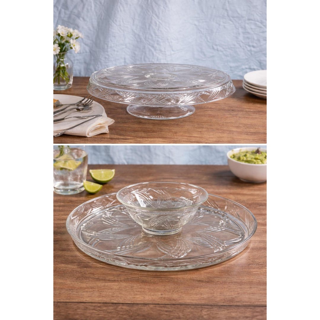 Vintage Pressed Glass Reversible Food Display Stand With Dip Bowl 11 ...
