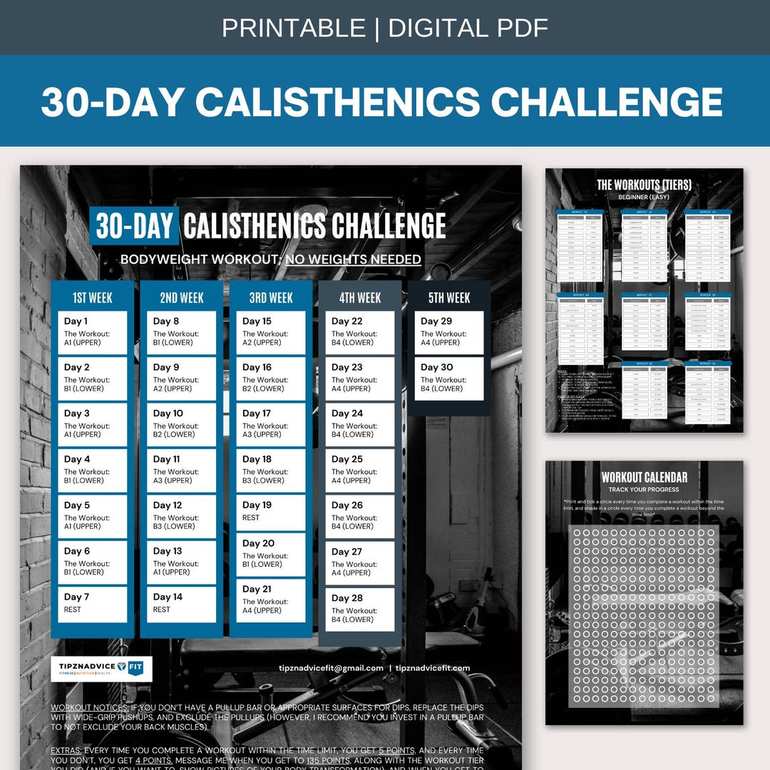 30-day Bodyweight Calisthenics Workout Challenge With Tiers: Beginner ...