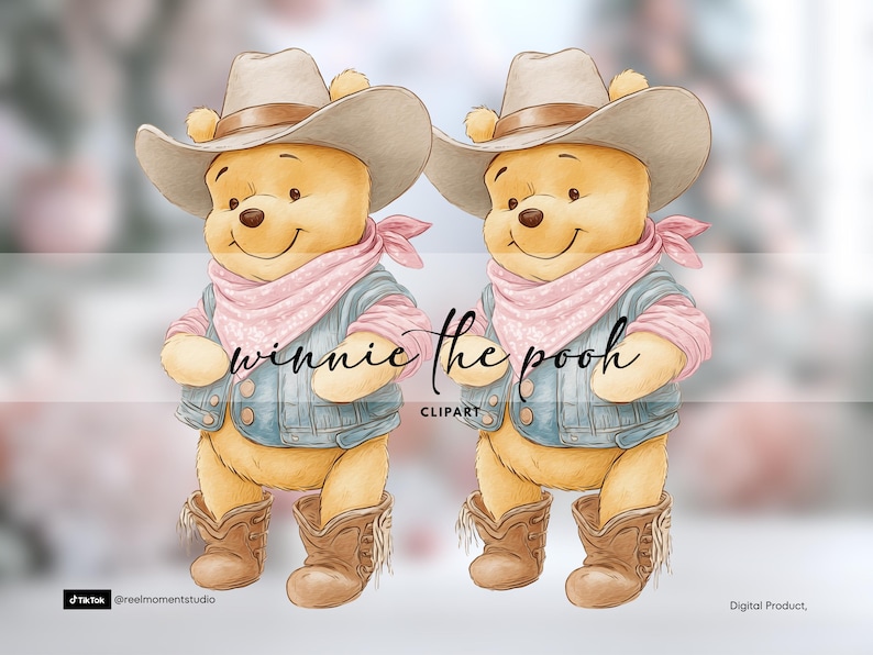 Western Vintage Winnie the Pooh Clip Art: High-resolution PNG (digital ...