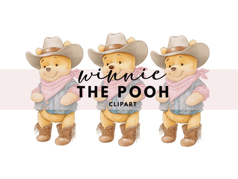 Western Vintage Winnie the Pooh Clip Art: High-resolution PNG (digital ...