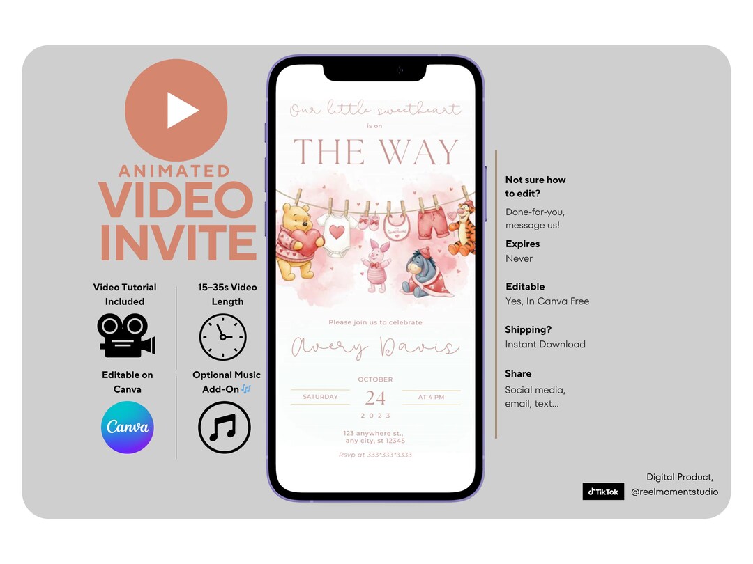 Editable Winnie the Pooh Baby Shower Video Invitation: Valentines Day ...