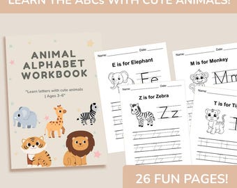 Alphabet Tracing Workbook – A to Z Animals - Etsy