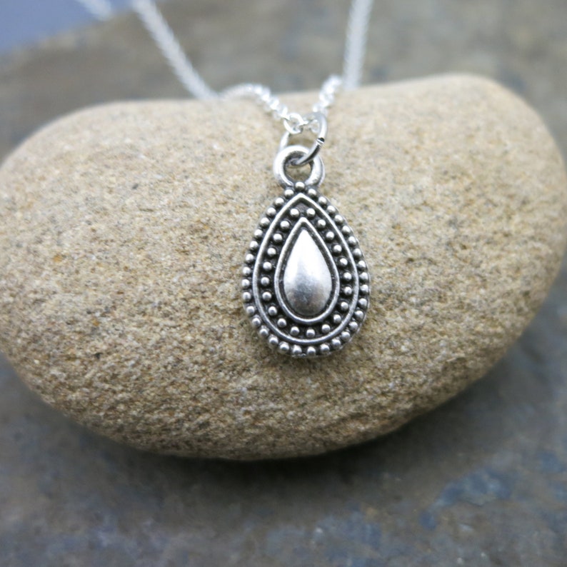 Simple Teardrop Necklace for Women Antique Silver Minimalist - Etsy