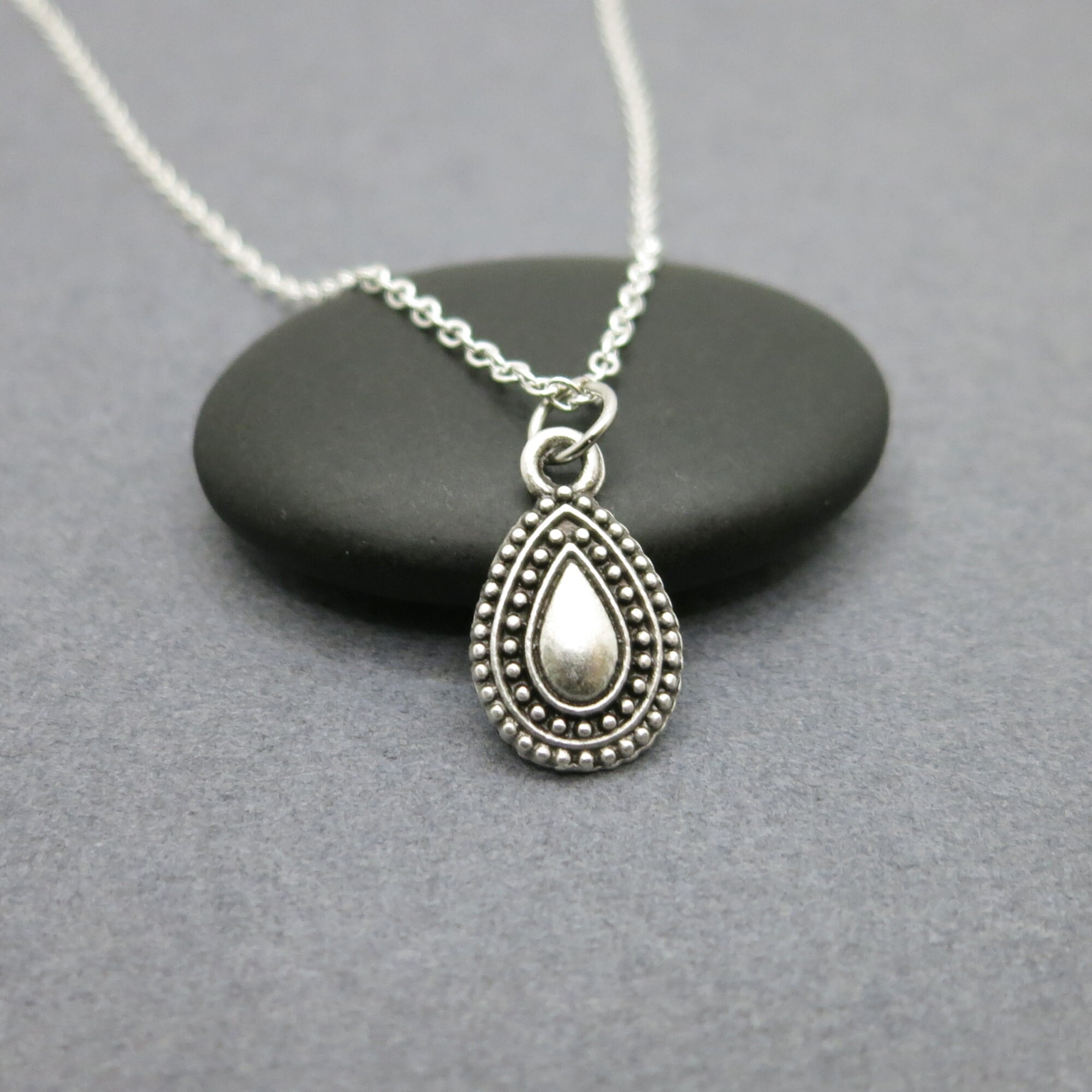 Simple Teardrop Necklace for Women Antique Silver Minimalist - Etsy