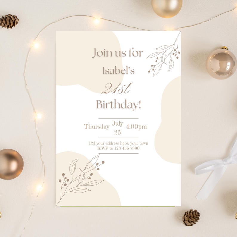 Modern Beige Birthday Invitation | Editable Template | Neutral Beige ...