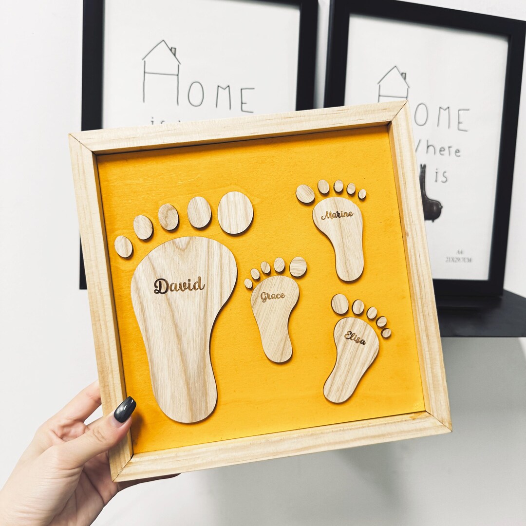 Personalized Family Footprint Frame: Custom Wood Nursery Decor - Etsy