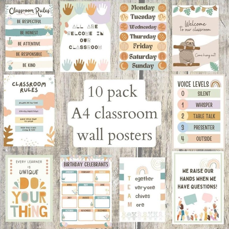 10-pack A4 Classroom Wall Posters – Printable Digital Download for ...