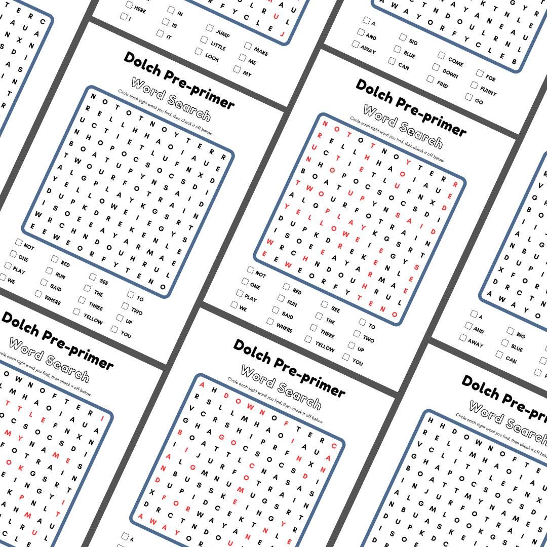 Dolch Pre-primer Sight Word Search Puzzles for Kids – Printable ...
