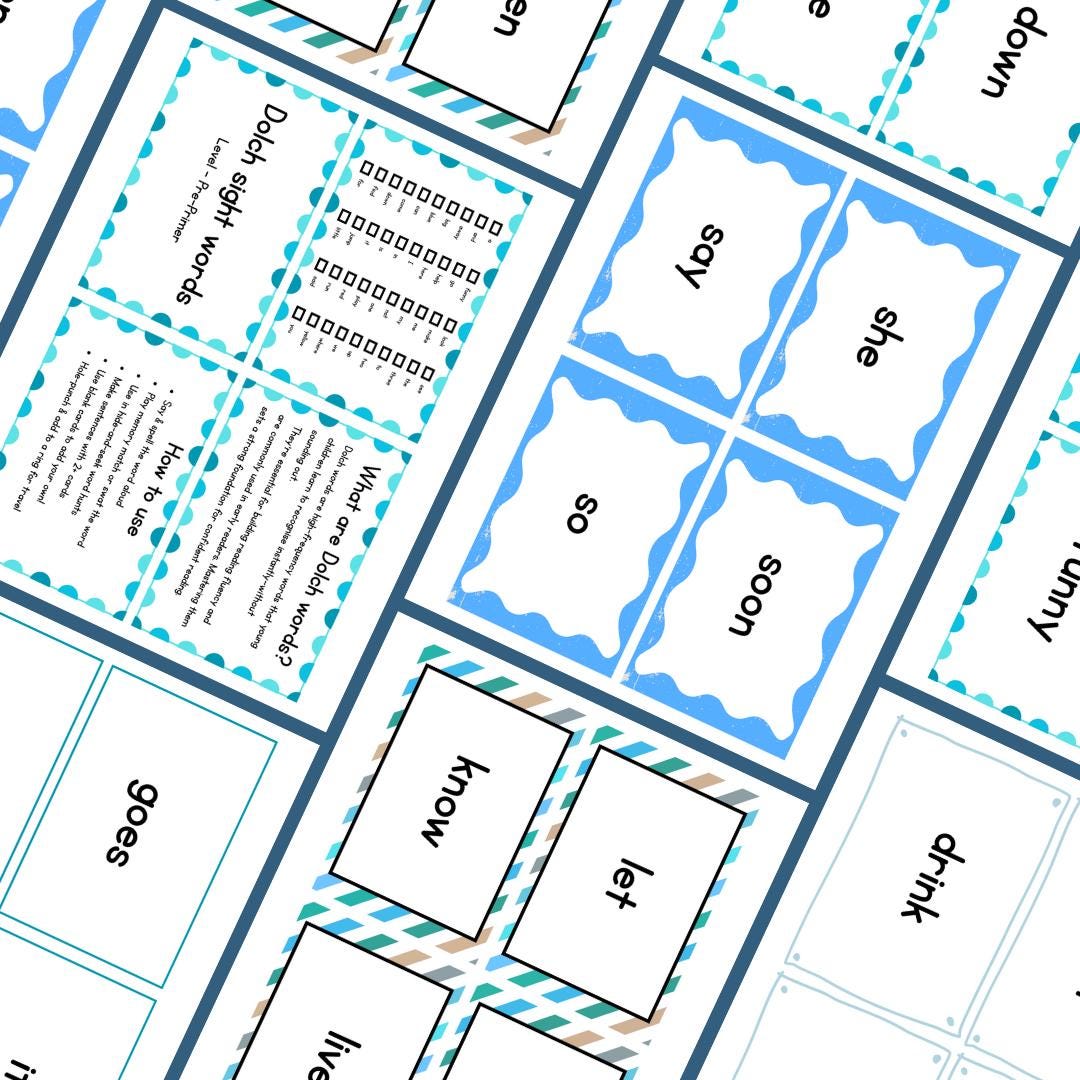 A4 Size Blue Dolch 220 Sight Word Flashcards: Printable Reading Cards ...