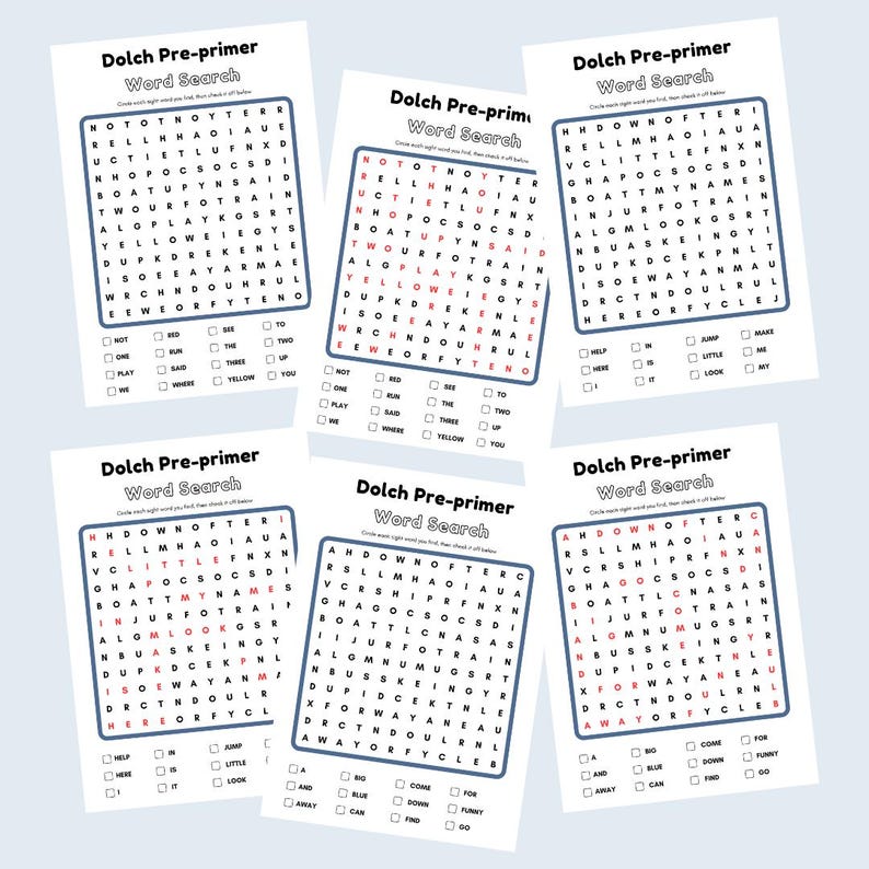 Dolch Pre-primer Sight Word Search Puzzles for Kids – Printable ...