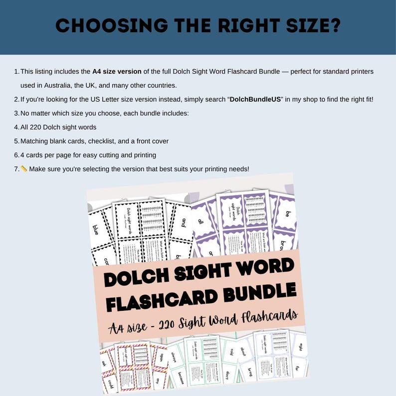 Dolch Sight Word Flashcards, Printable A4 Size, 220 Words From Pre ...